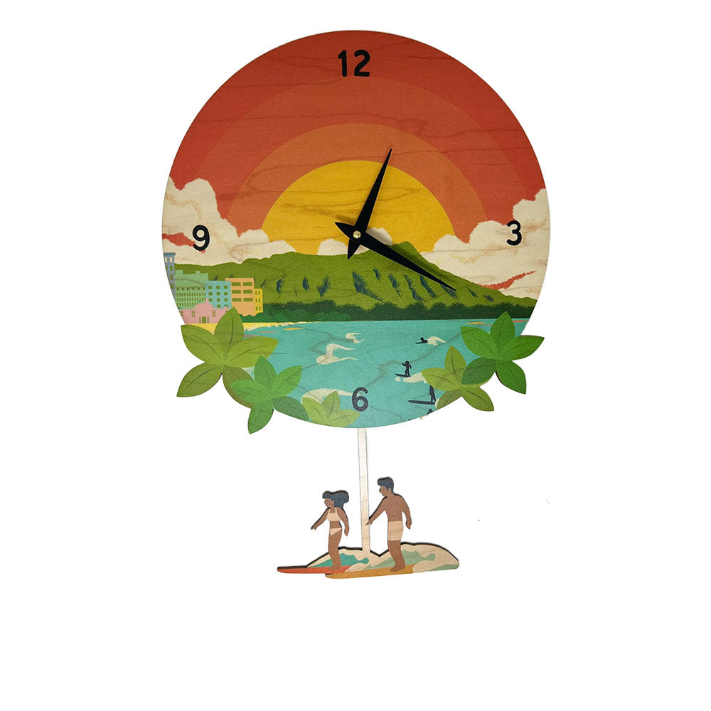 Diamond Head Surfers Pendulum Clock | CocoNene Hawaii